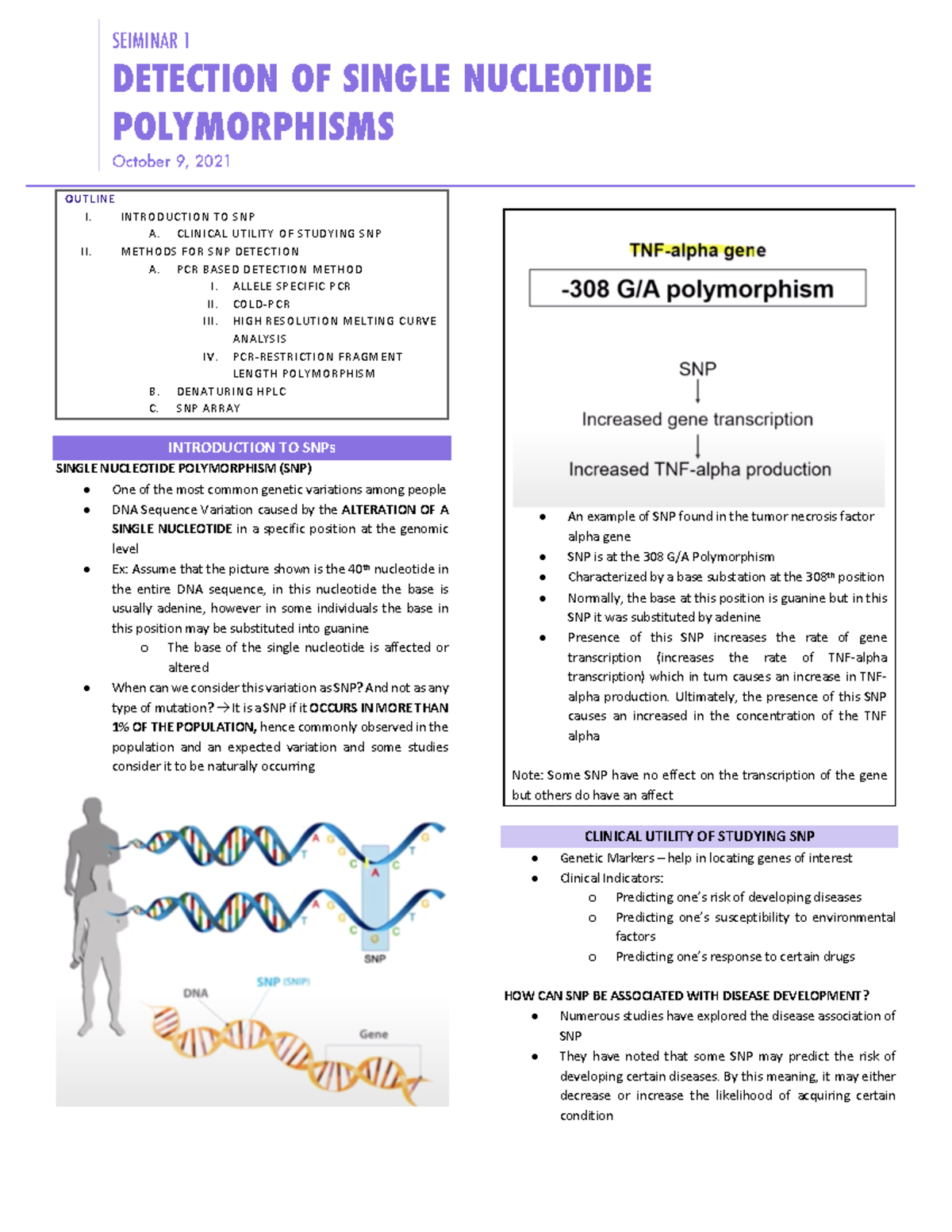 SNP Mol Bio - SNP Mol Bio - SEIMINAR 1 DETECTION OF SINGLE NUCLEOTIDE ...