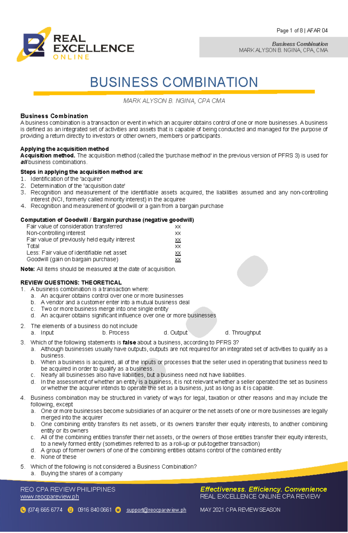 AFAR 04 Business Combination - Business Combination MARK ALYSON B ...