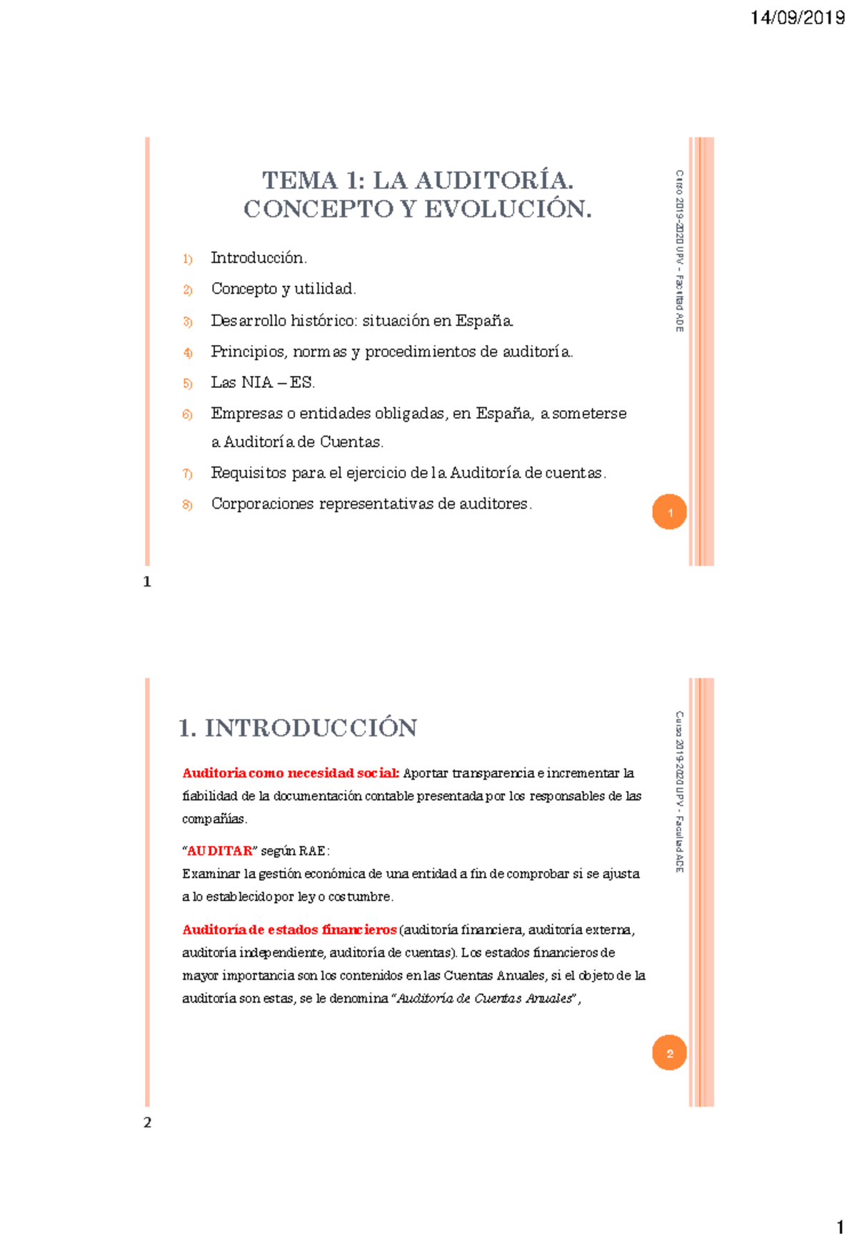 Tema 1 - Auditoria - Concepto y Evolución 2019-20 - Warning: TT: undefined function: 32 Warning ...