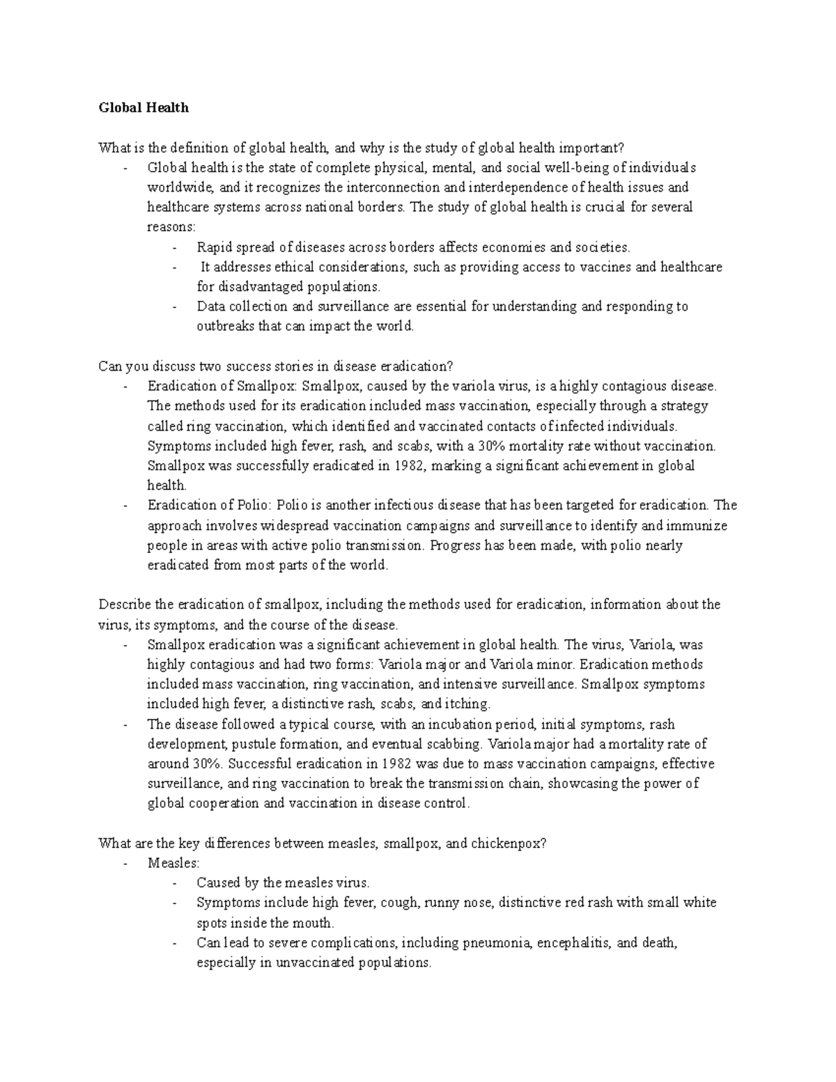Health Study Guide - Global Health What is the definition of global ...