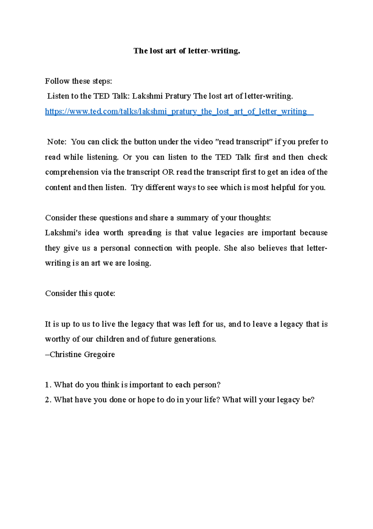 4-The lost art of letter-writing - Follow these steps: Listen to the ...