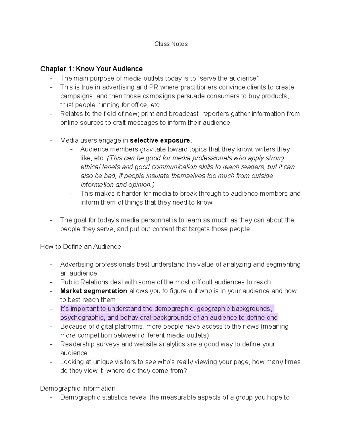 MCOM210 Lecture Notes 1 - Class Notes Chapter 1: Know Your Audience The ...