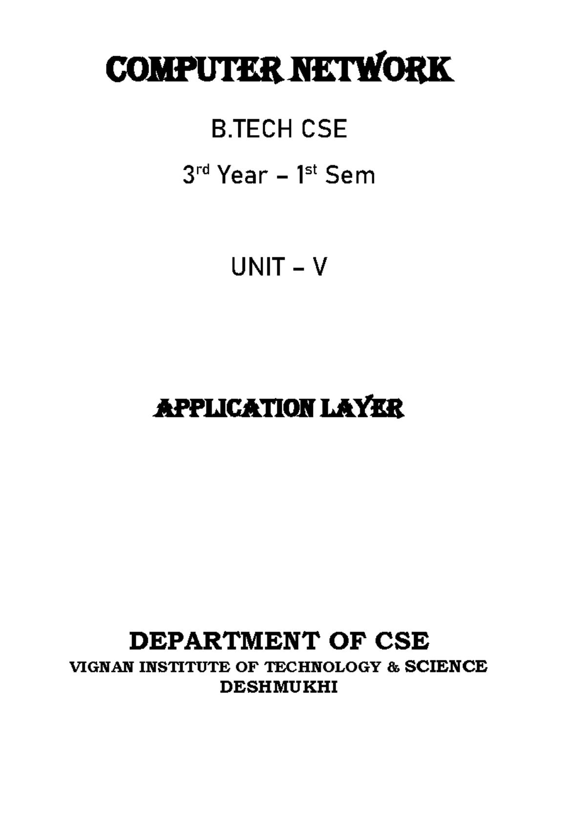 Unit V Application Layer Computer Network B Cse 3 Rd Year 1 St Sem