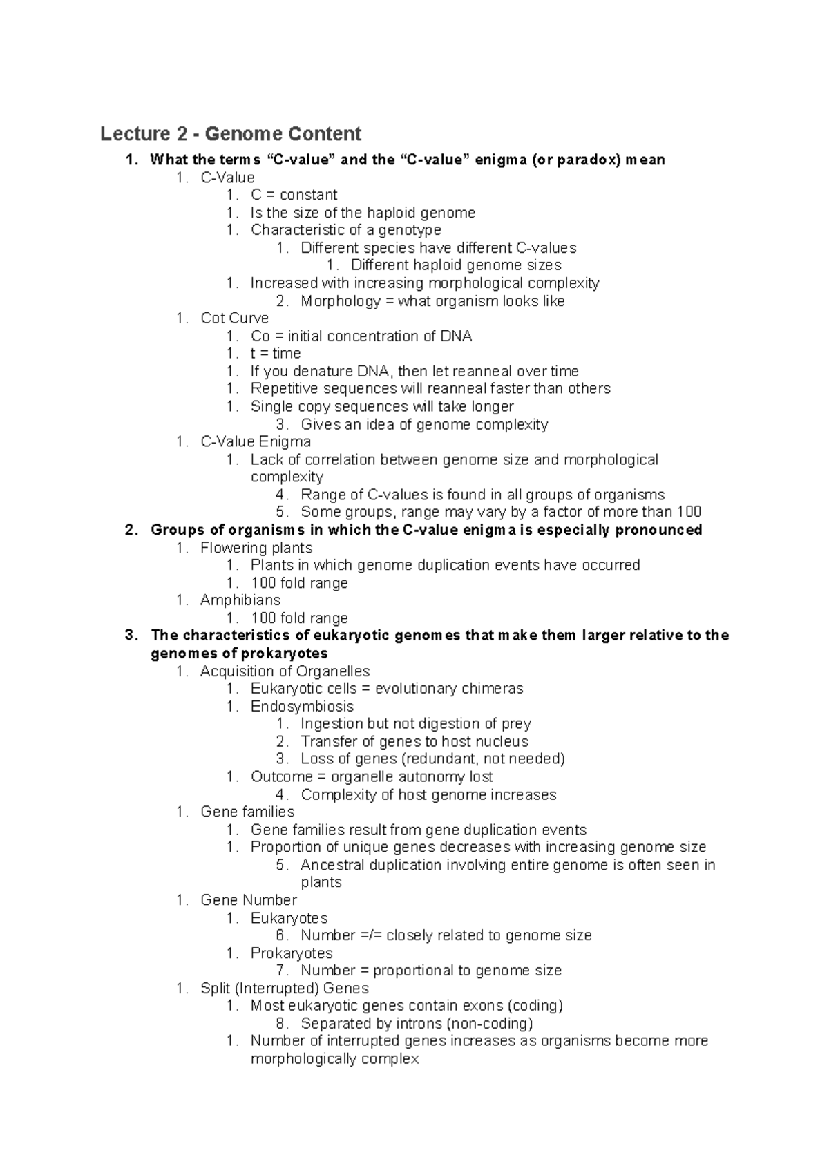 BIOC3001 Lecture 2 Learning Outcomes - Lecture 2 - Genome Content What ...
