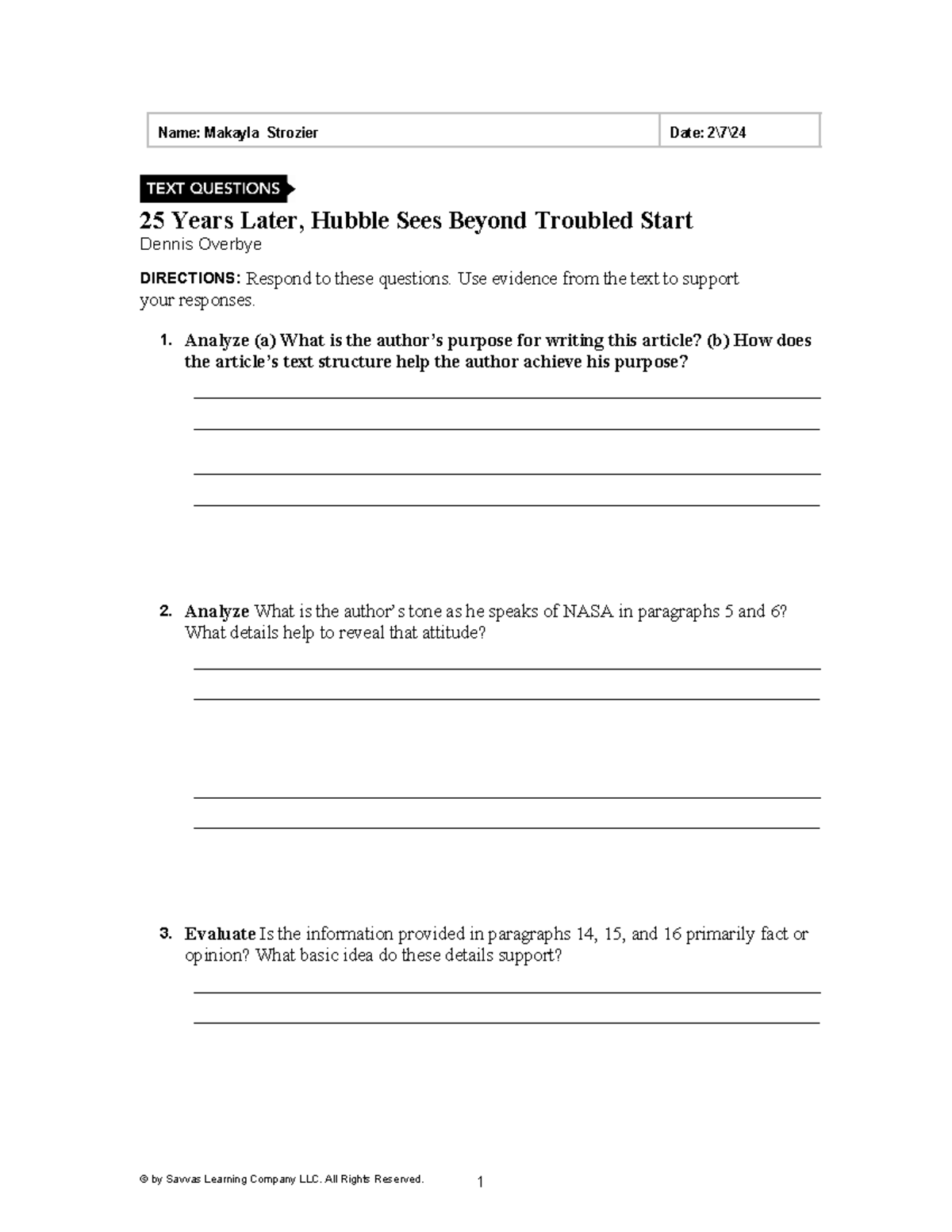 LIT17 ANC G8U5 Hubble ATT - Name: Makayla Strozier Date: 2\7\ 25 Years ...