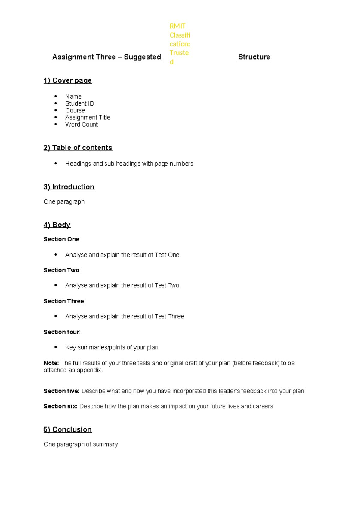 Assignment 3 Suggested Structure - RMIT Classifi cation: Truste d Assignment Three – Suggested ...