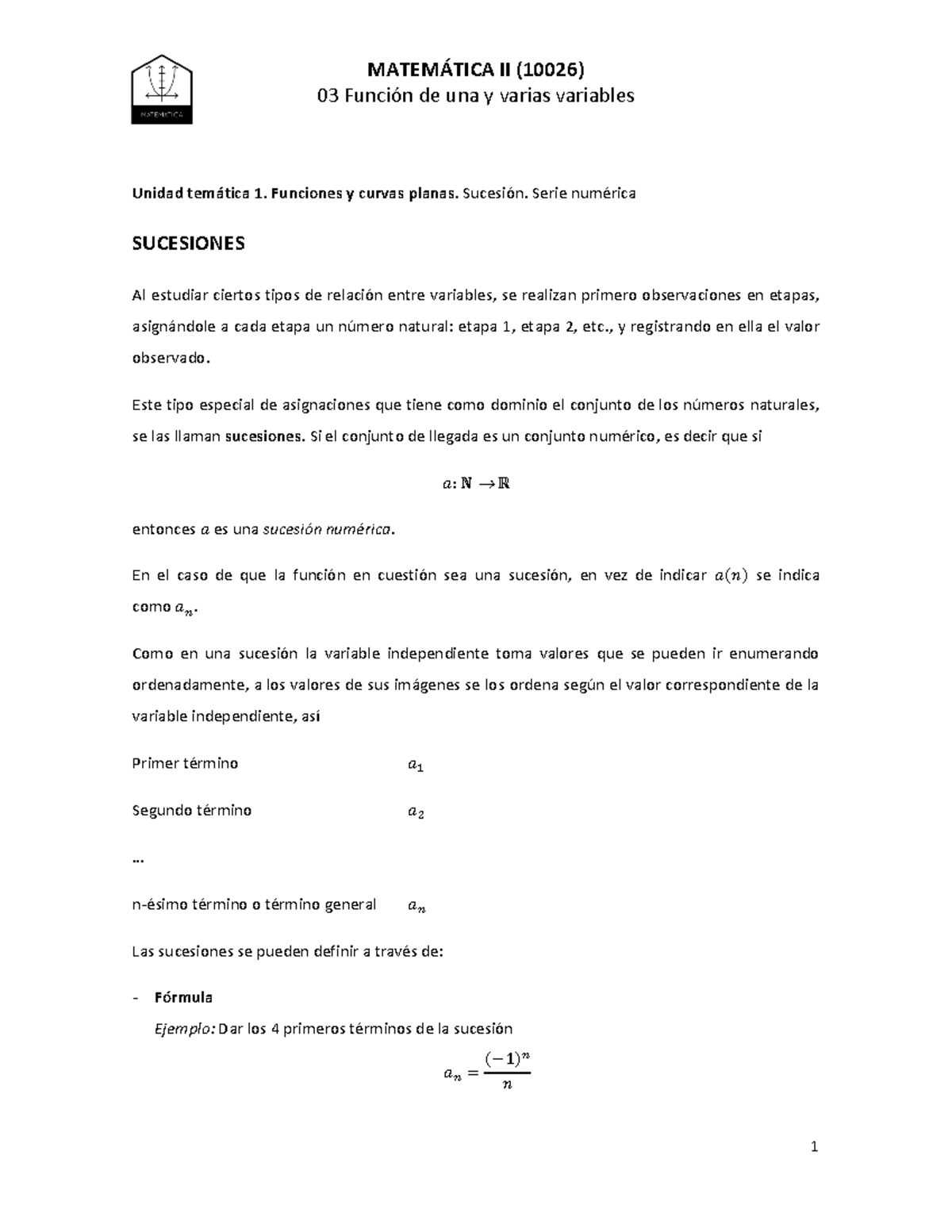 03 Funcion de una y varias variables 1 - 03 Función de una y varias variables Unidad temática 1 ...