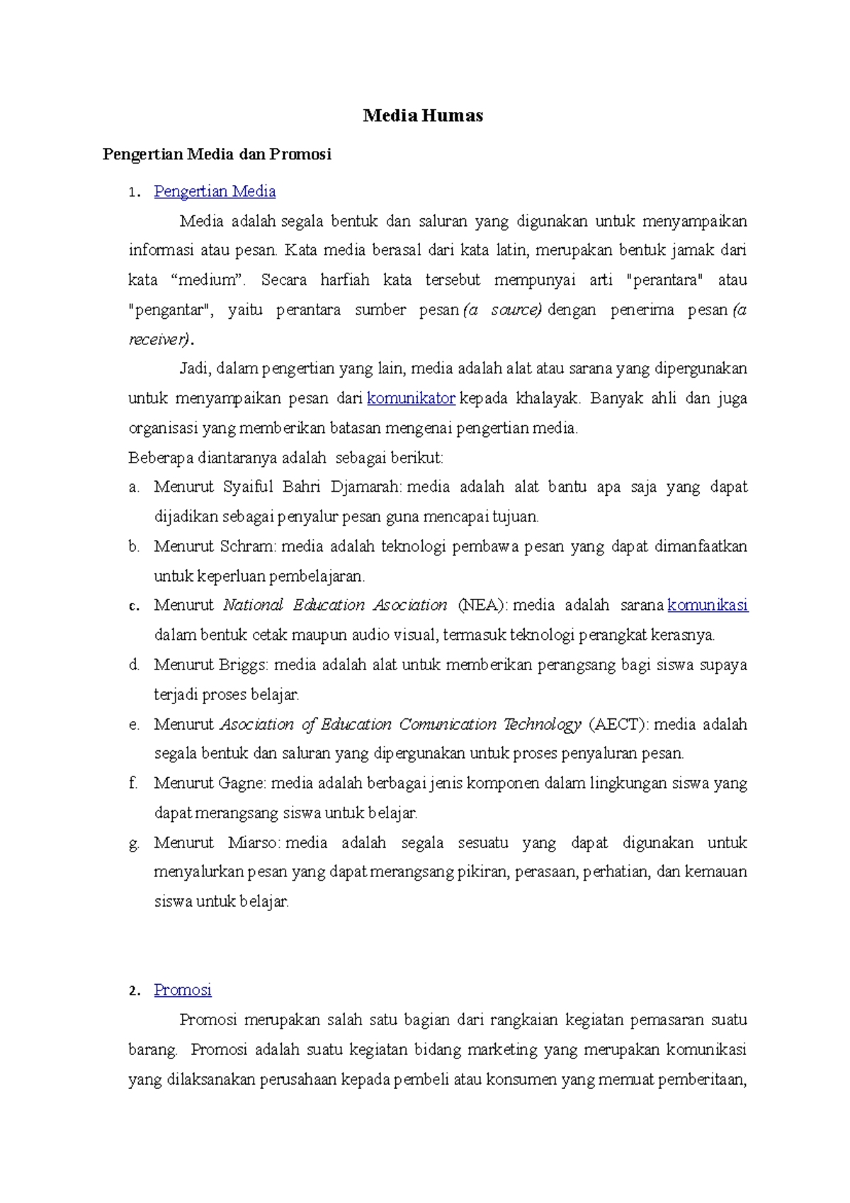 Media Humas - Media Humas Pengertian Media dan Promosi Pengertian Media ...
