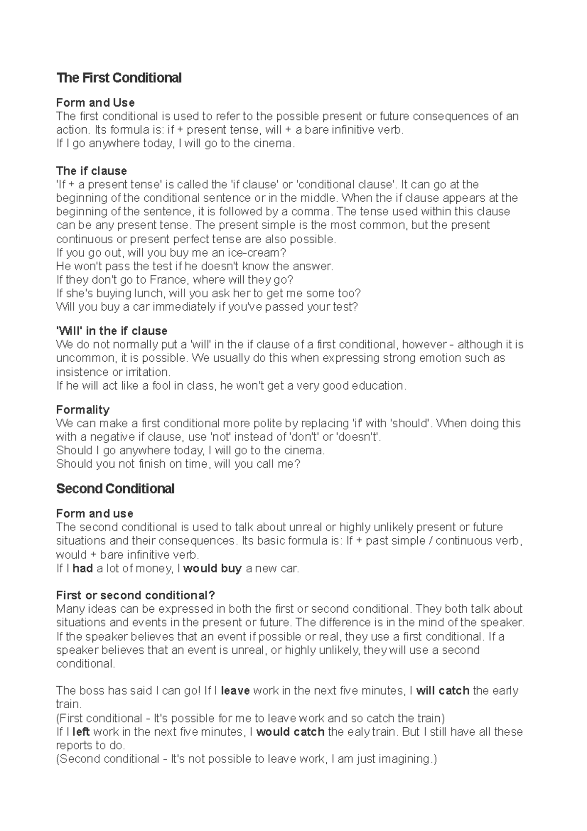 The 1st -2nd Conditional - The First Conditional Form and Use The first ...