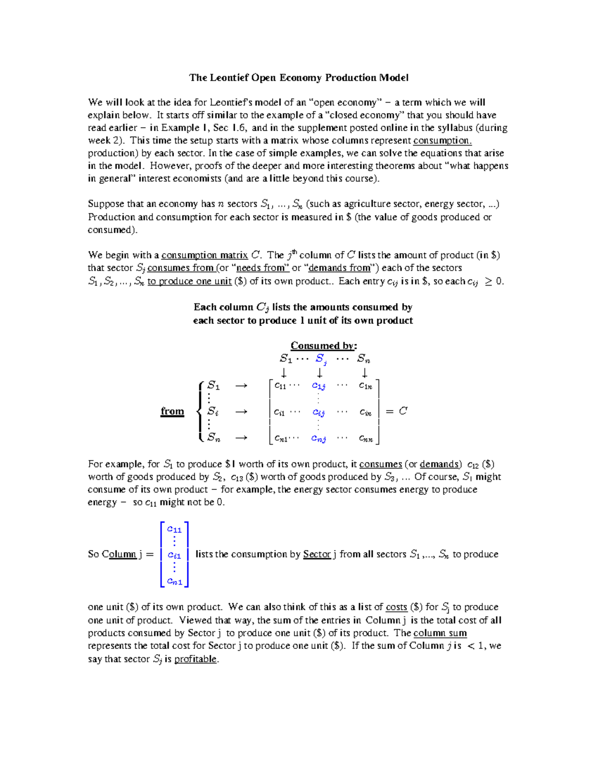 309 Fall 2015 Lecture 17 - The Leontief Open Economy Production Model ...