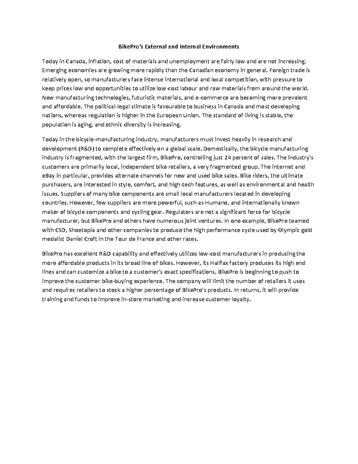 SWOT Analysis Bike Pro - BikePro's External and Internal Environments ...