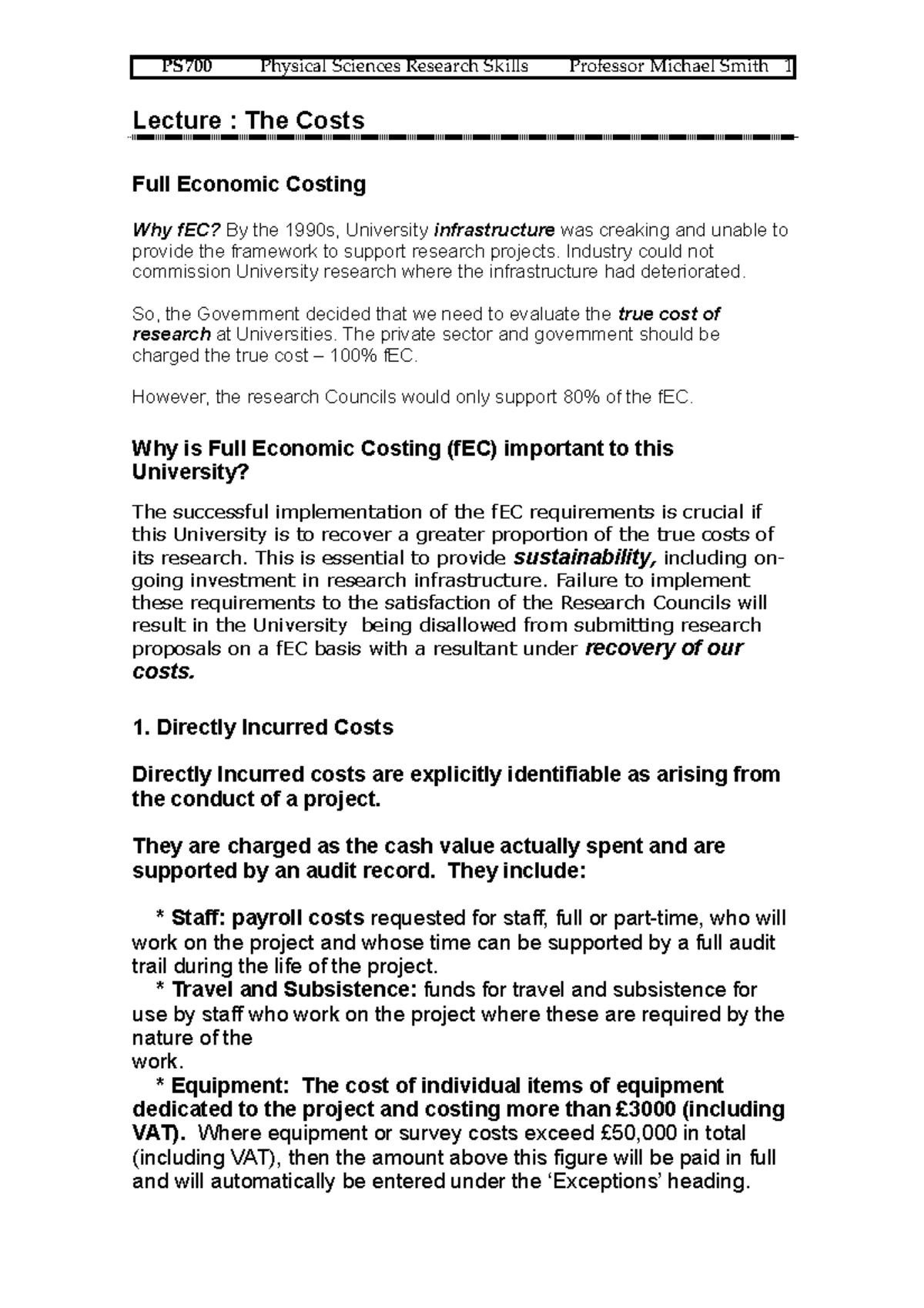 Lecture notes, lecture 9 - Smith 1 Lecture : The Costs Full Economic ...