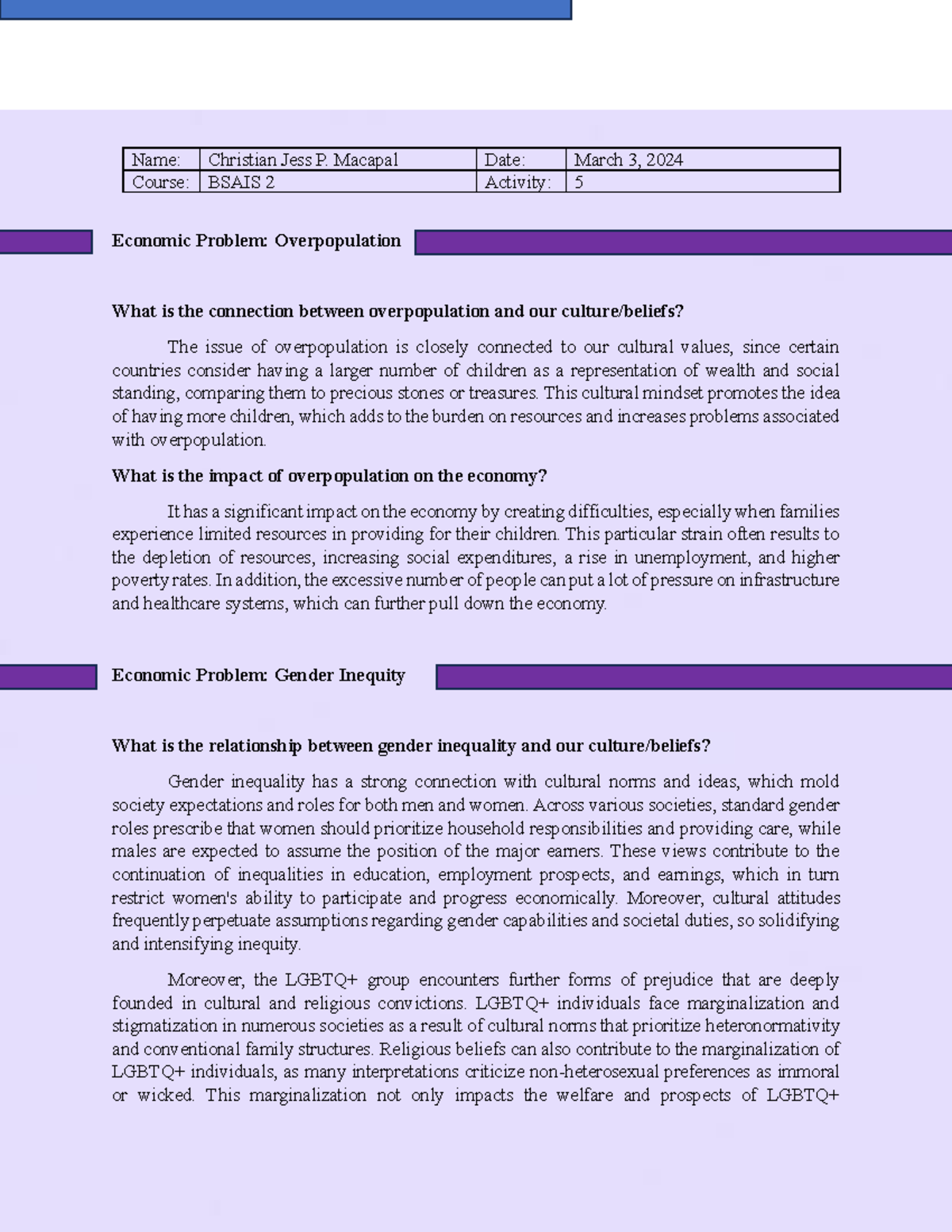 ACT 5 - Activity in Socscie - Name: Christian Jess P. Macapal Date ...