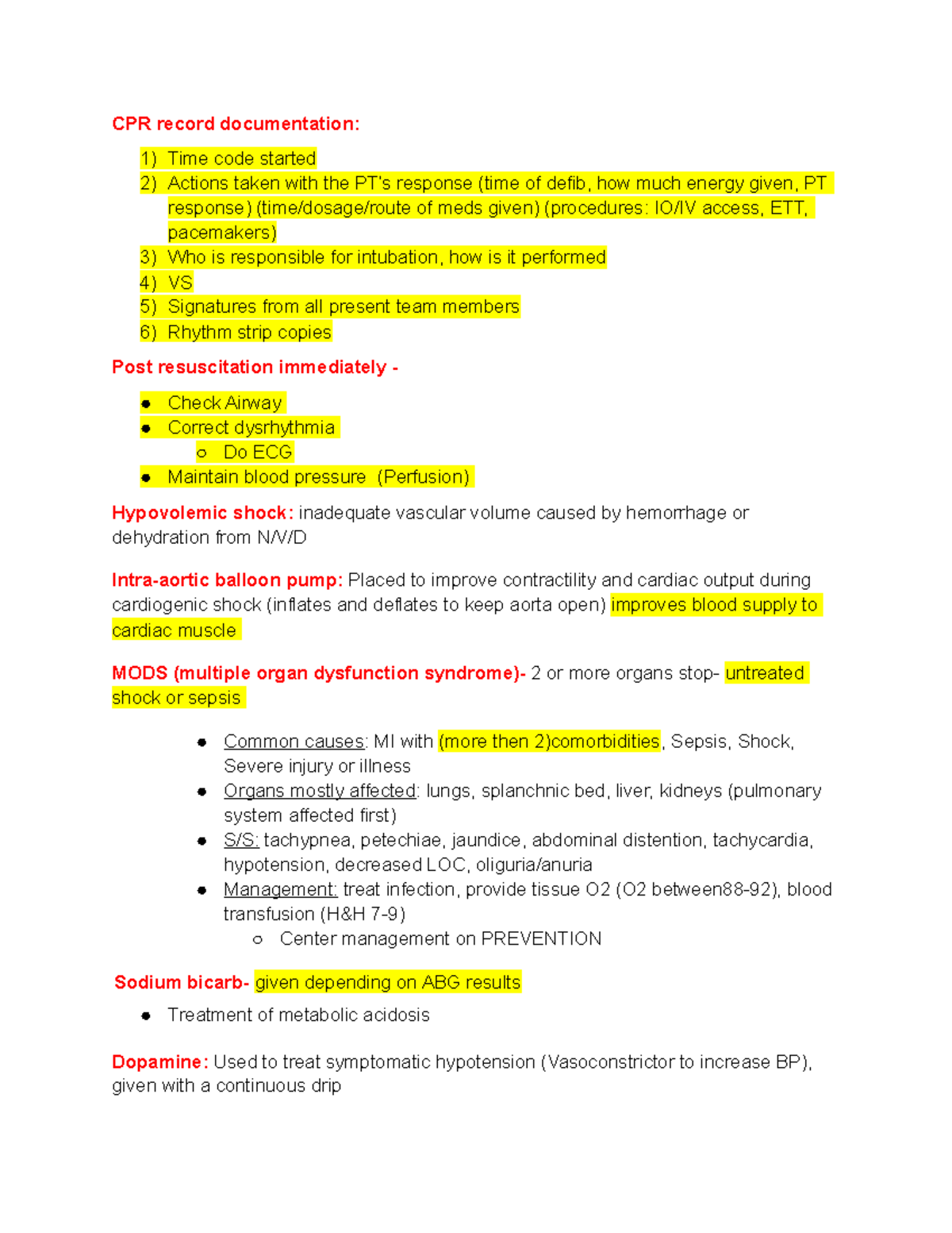 Exam 3 Guide - Lecture notes 2005 - CPR record documentation: Time code ...