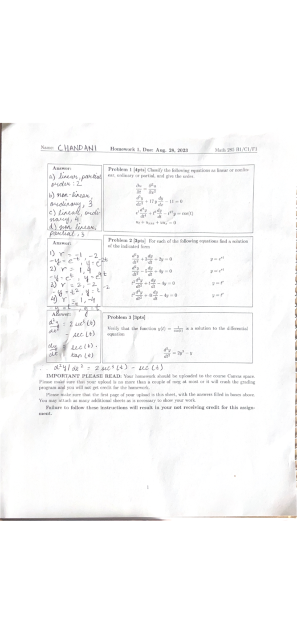 MATH 285 HW1 - Math 285 - MATH 285 - Studocu