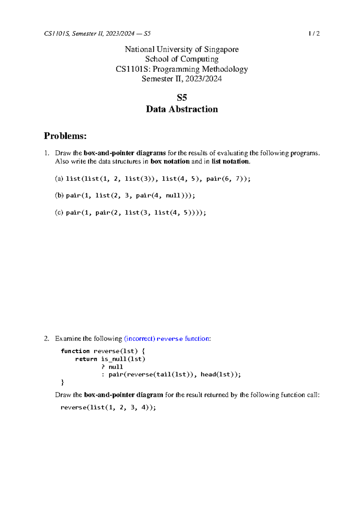 Studio-S5 - S5 Studio - CS1101S, Semester II, 202 3 /20 24 — S 5 1 / 2 ...