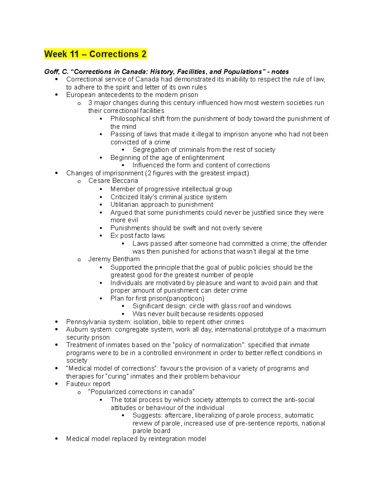 CRM week 11 - Notes - Week 11 – Corrections 2 Goff, C. “Corrections in ...