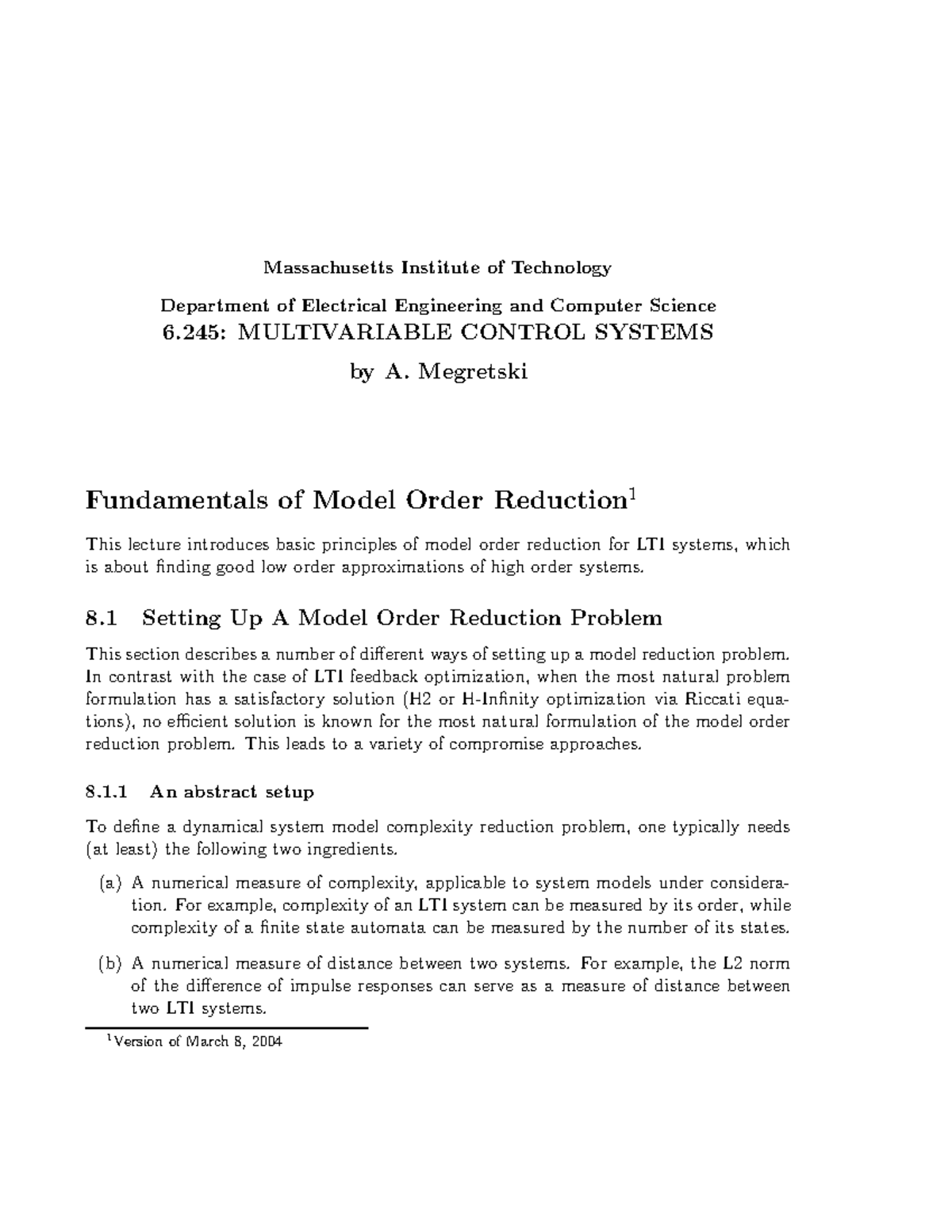 Fundamentals of Model Order Reduction (PDF) - Massachusetts Institute ...