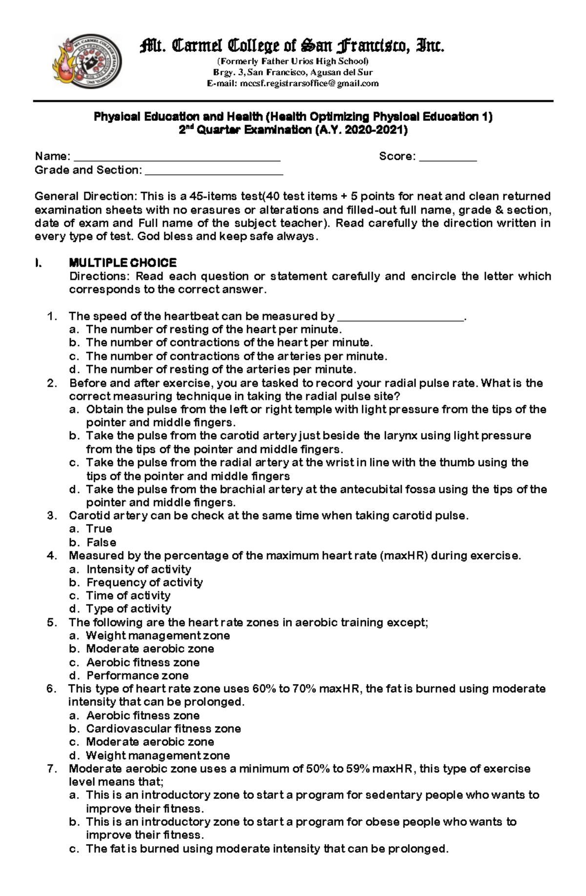 2nd-quarter-exam-1st-sem-grade-11 - Mt. Carmel College of San Francisco ...