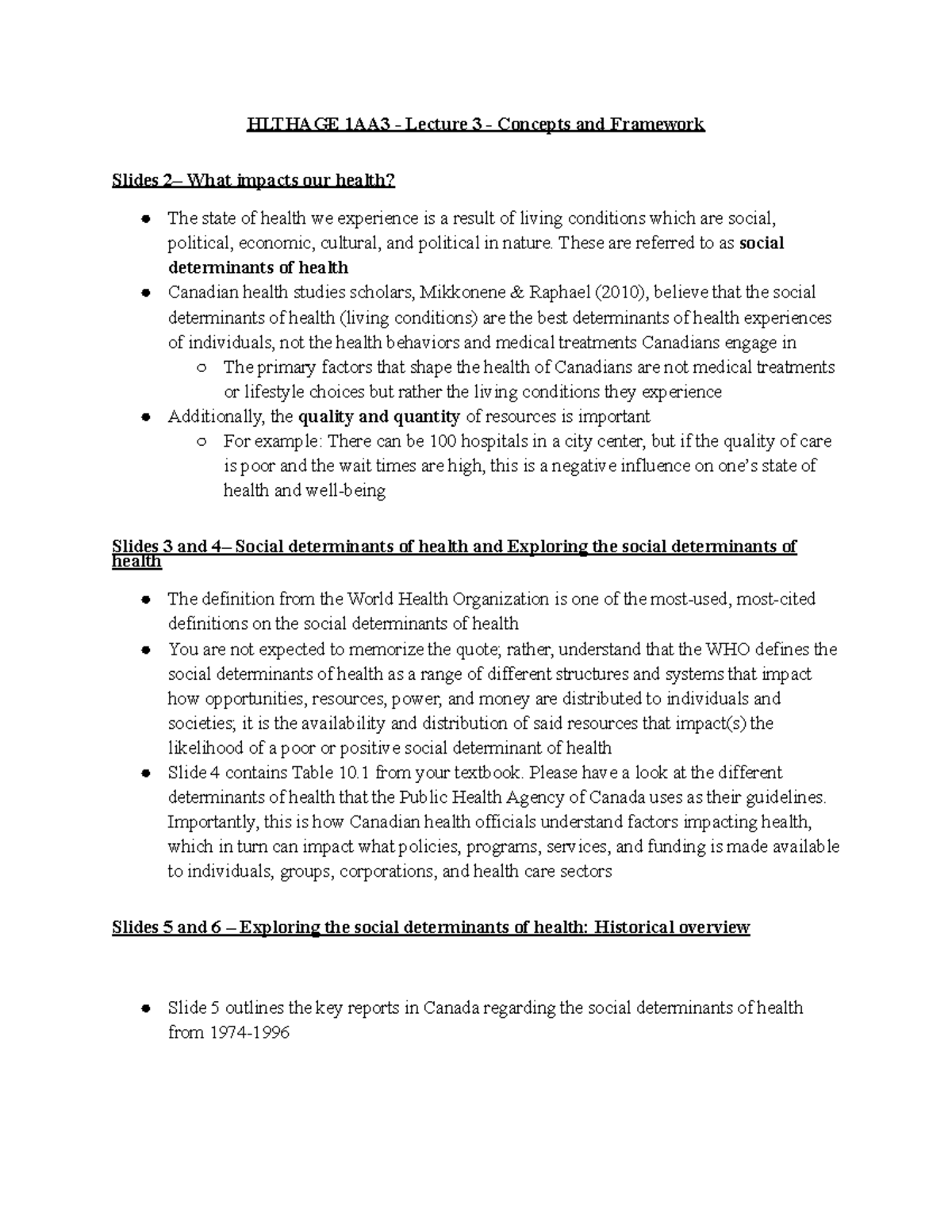 Hlthage lecture 3 - HLTHAGE 1AA3 - Lecture 3 - Concepts and Framework ...