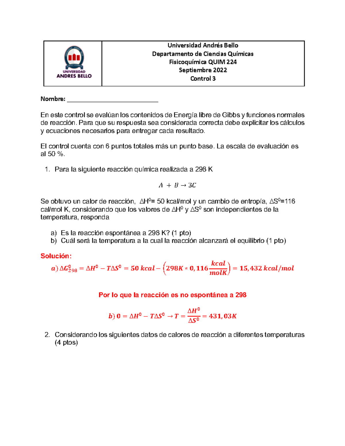 Pauta C 3 QUIM224 - Universidad Andrés Bello Departamento de Ciencias ...