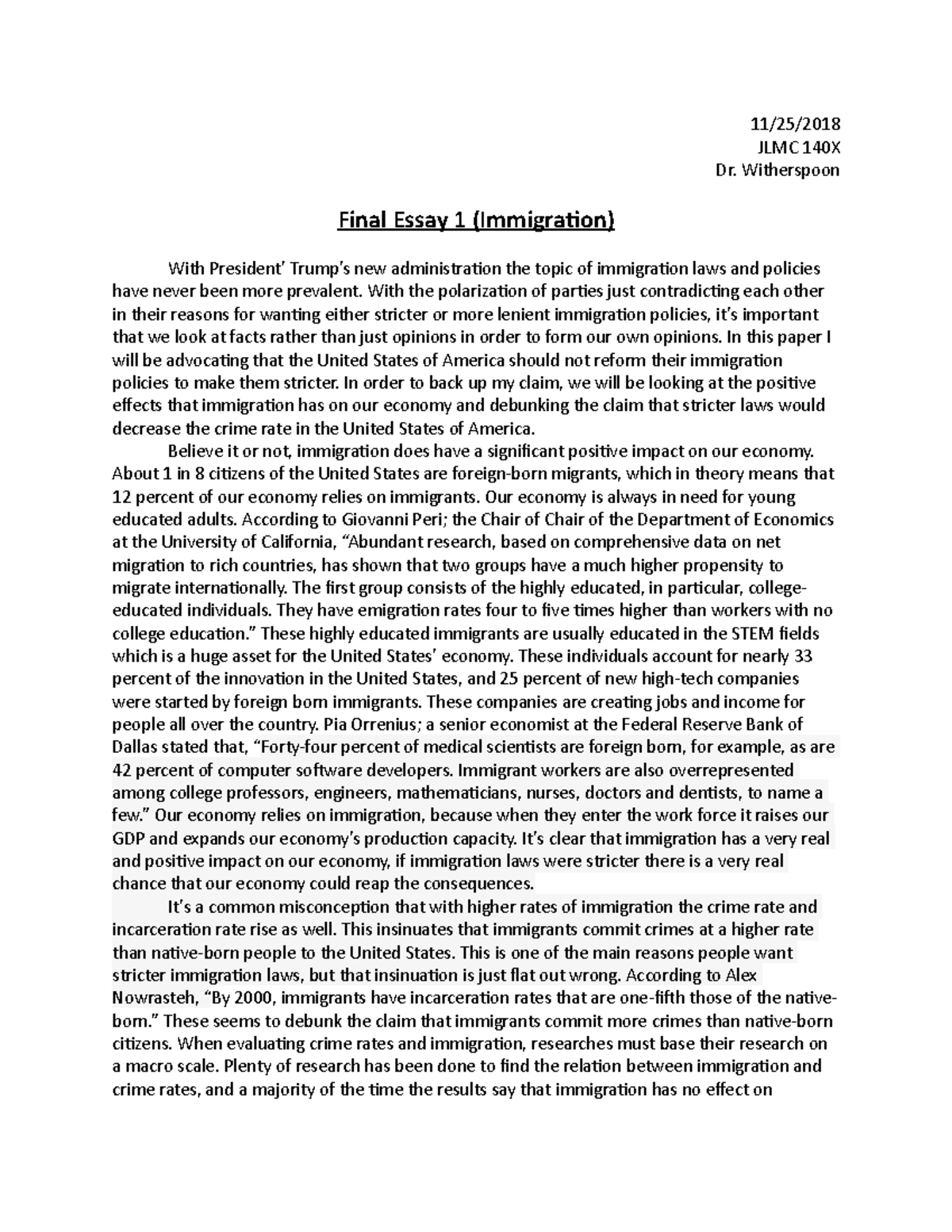 Final Essay 1 Grade A 11 25 JLMC 140X Dr Witherspoon Final Essay final-essay-1-grade-a-11-25-jlmc-140x-dr-witherspoon-final-essay