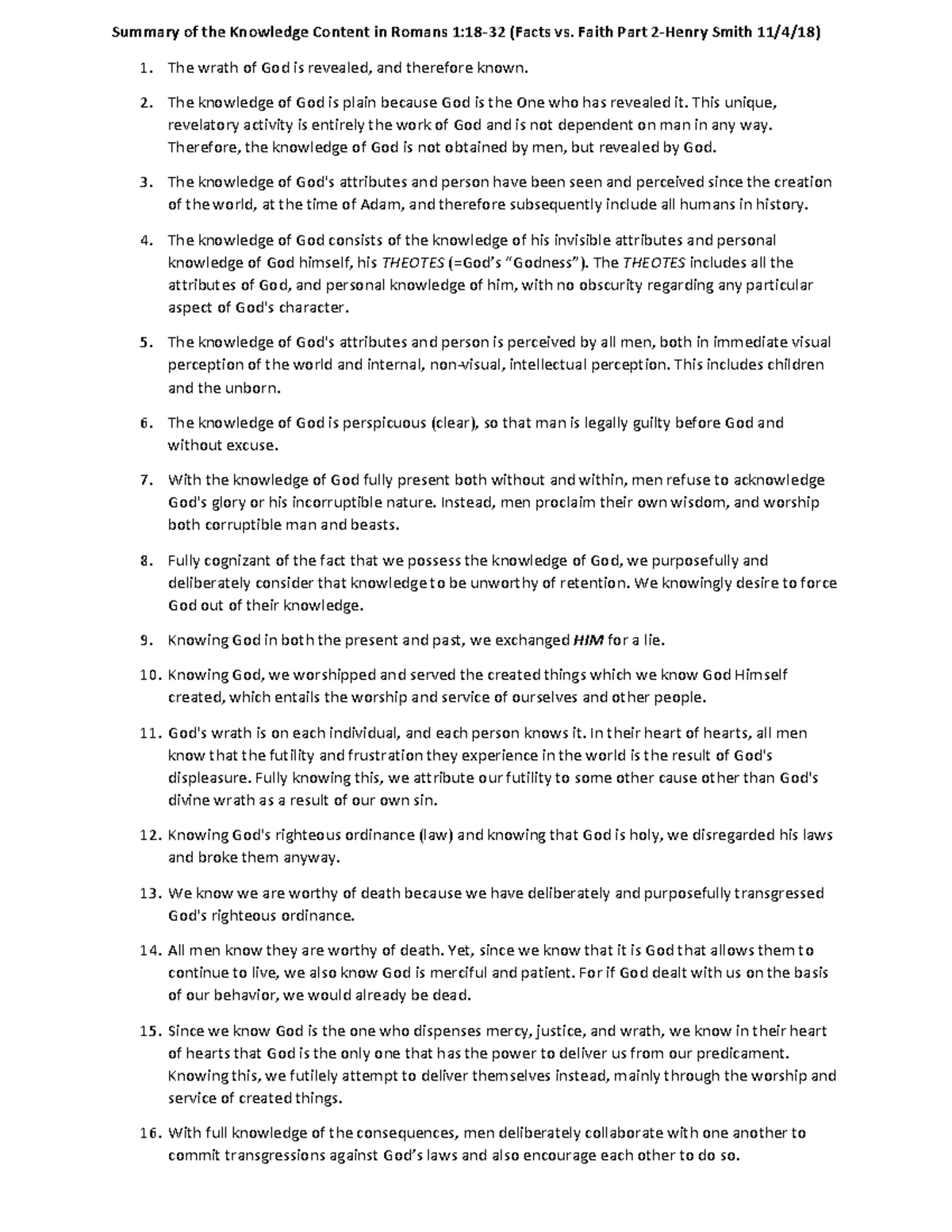 Knowledge of God Romans 1 - Summary of the Knowledge Content in Romans ...