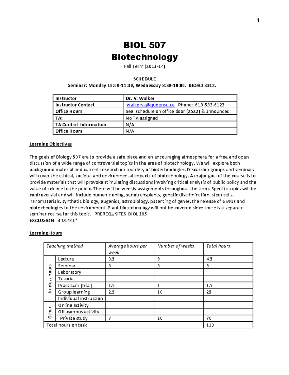 Biotech course outline - BIOL 5 07 Biotechnology Fall Term (2013-14 ...