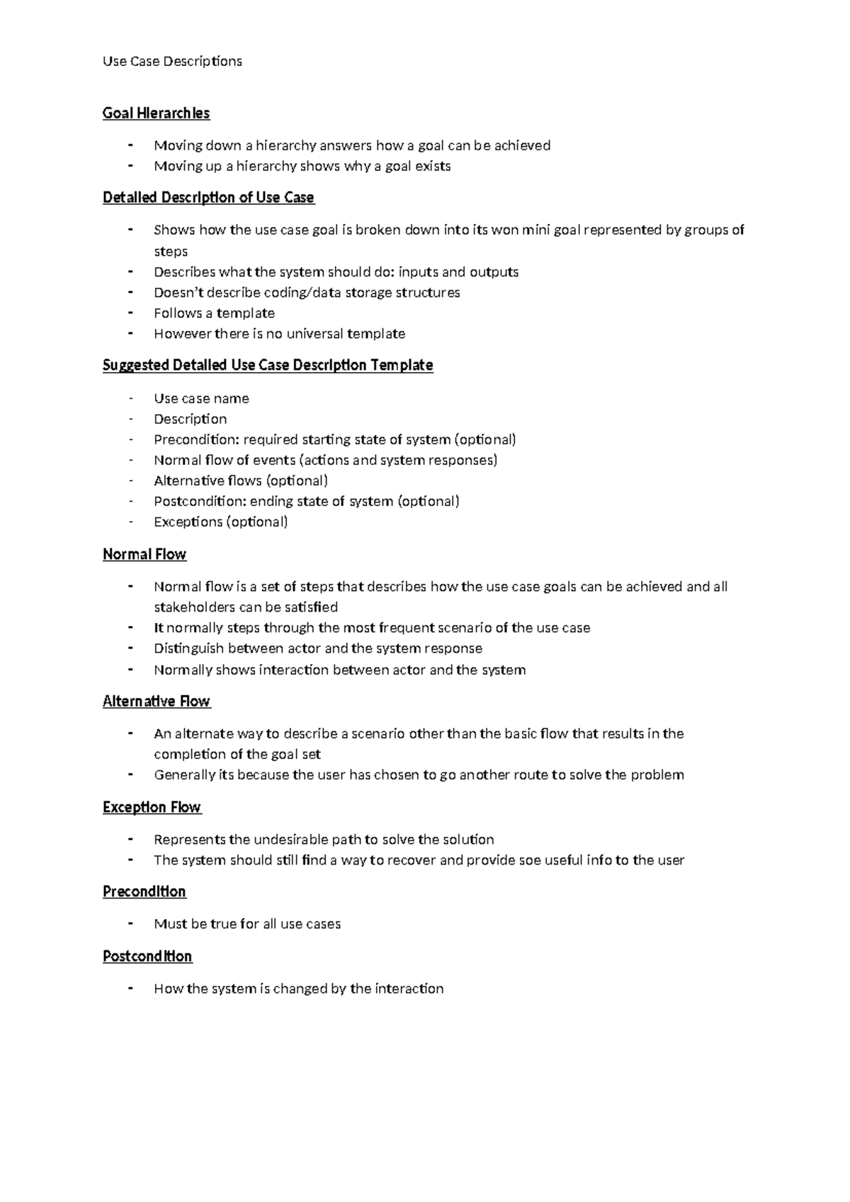 Lesson 3 Notes - useless stuff - Use Case Descriptions Goal Hierarchies ...