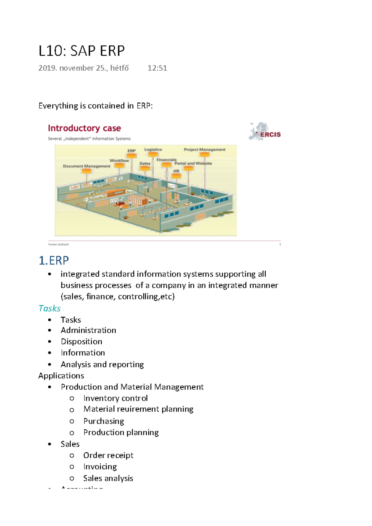 L10 SAP ERP - Lecture notes and slides - Everything is contained in ERP ...