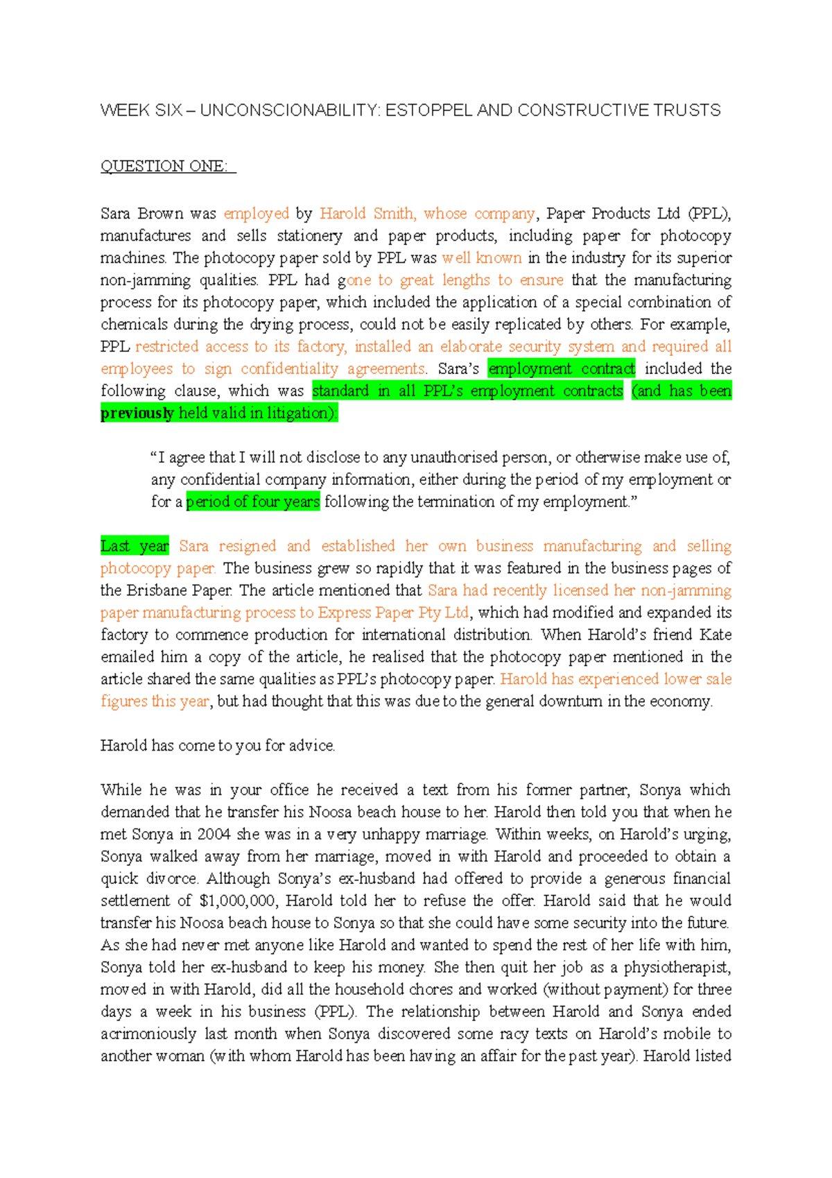 Week Six Questions Equity and Trust Tutorial - LLB205 - QUT - Studocu