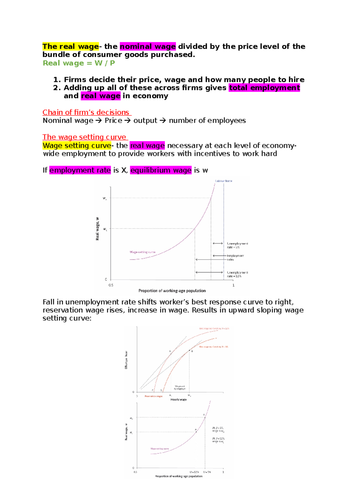 Unit 9- part 2 - Lecture notes 9 - The real wage- the nominal wage ...