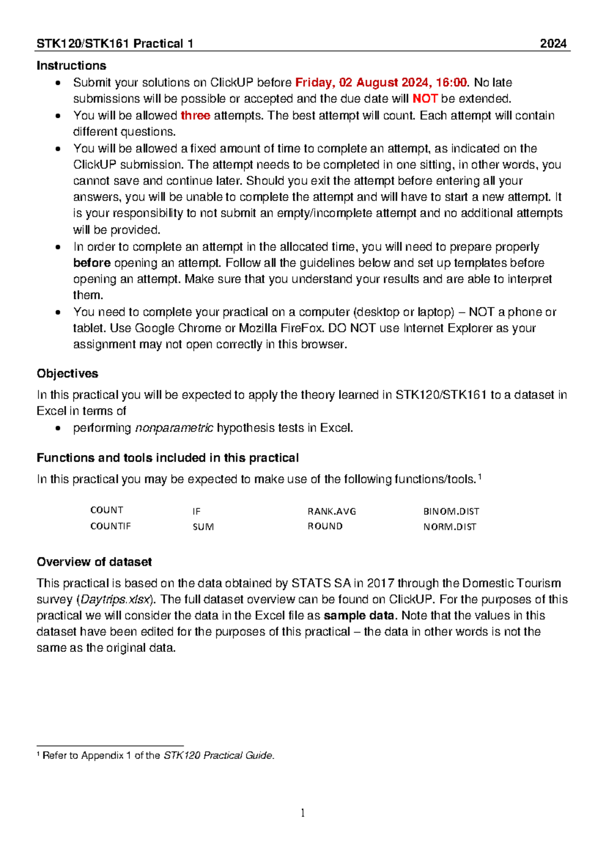 STK120 161 - Practical 1 - 2024 - STK1 2 0/STK161 Practical 1 2024 1 Instructions - Submit your ...
