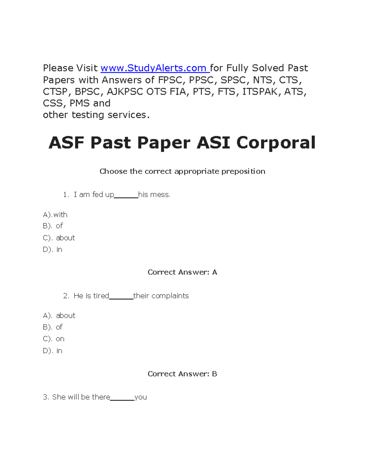 ASF Past Paper ASI Corporal download - Please Visit StudyAlerts for ...