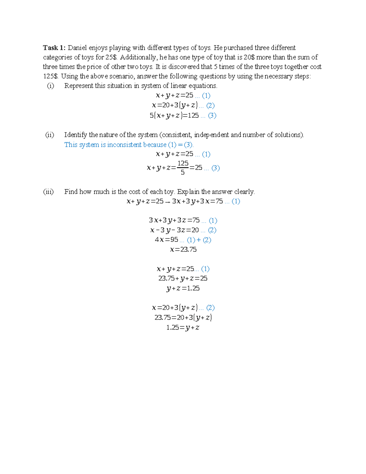 Math 1201 Written Assignment Unit 8 - Task 1: Daniel enjoys playing ...