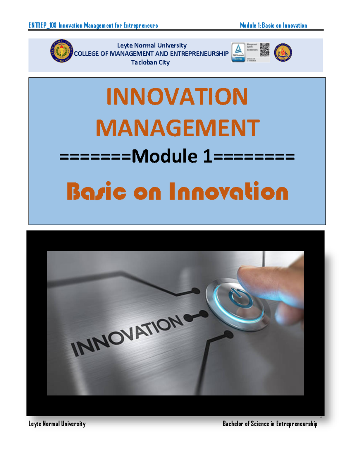 Module-1-Basic-on-Innovation - 1 Leyte Normal University COLLEGE OF ...