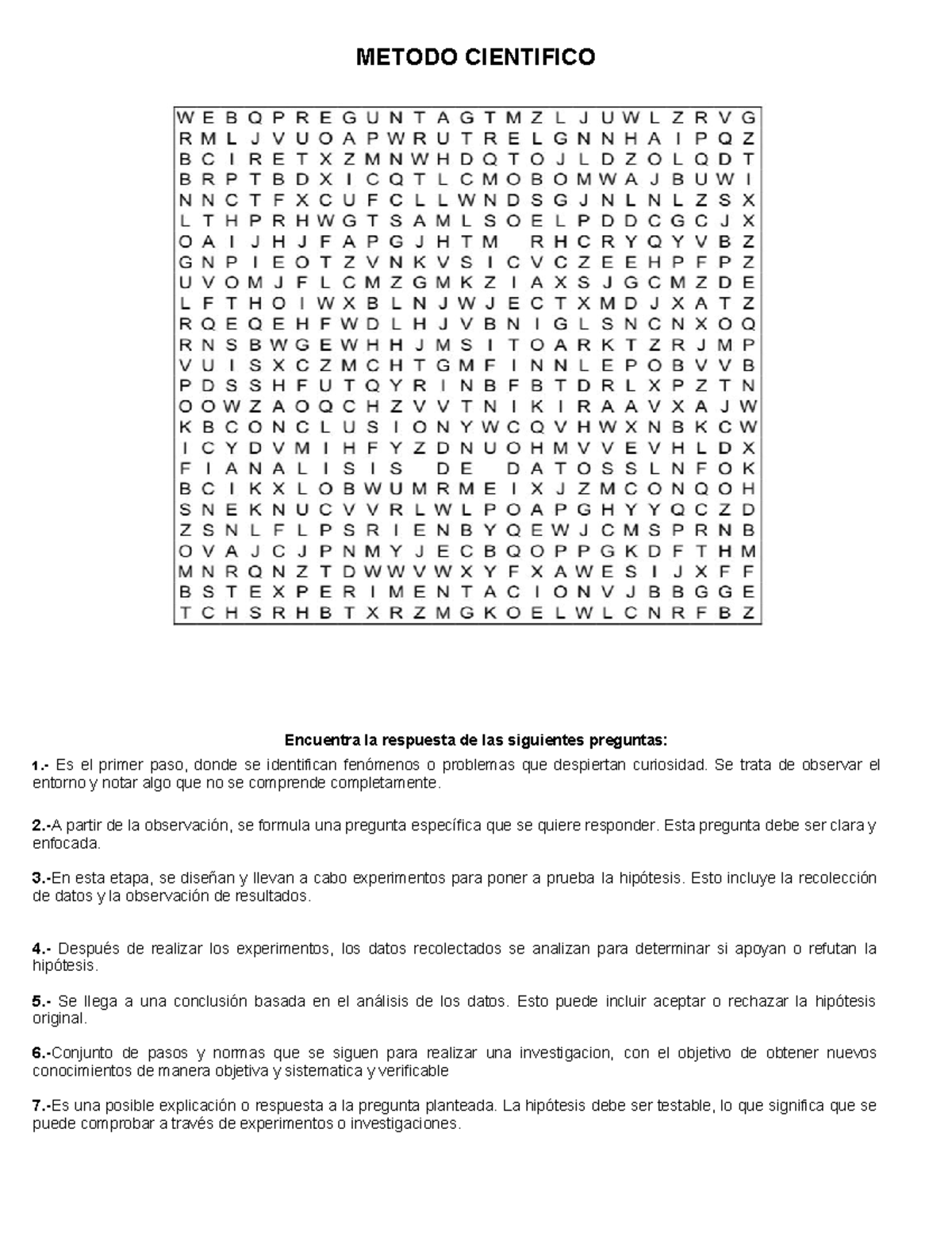SOPA DE Letras - METODO CIENTIFICO Encuentra la respuesta de las ...