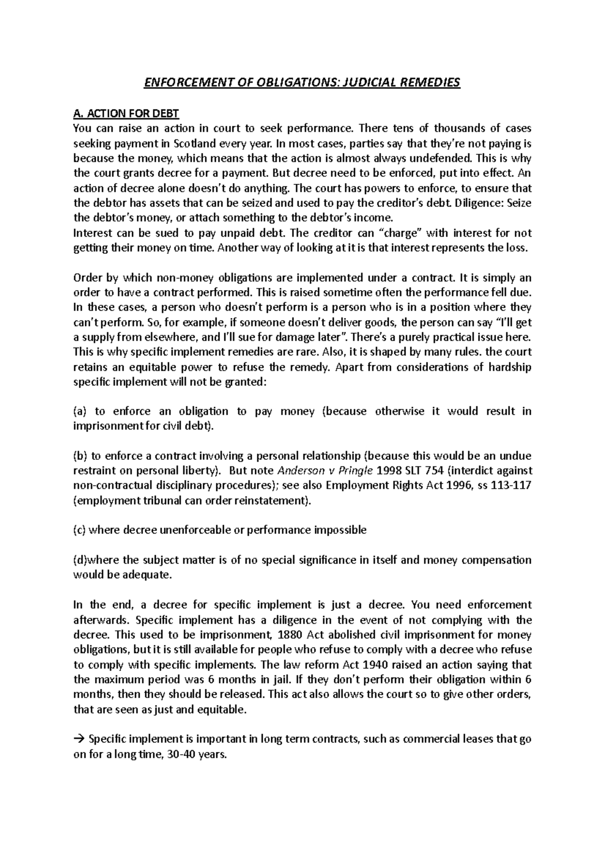 Enforcement OF Obligations- Judicial Remedies - ENFORCEMENT OF ...