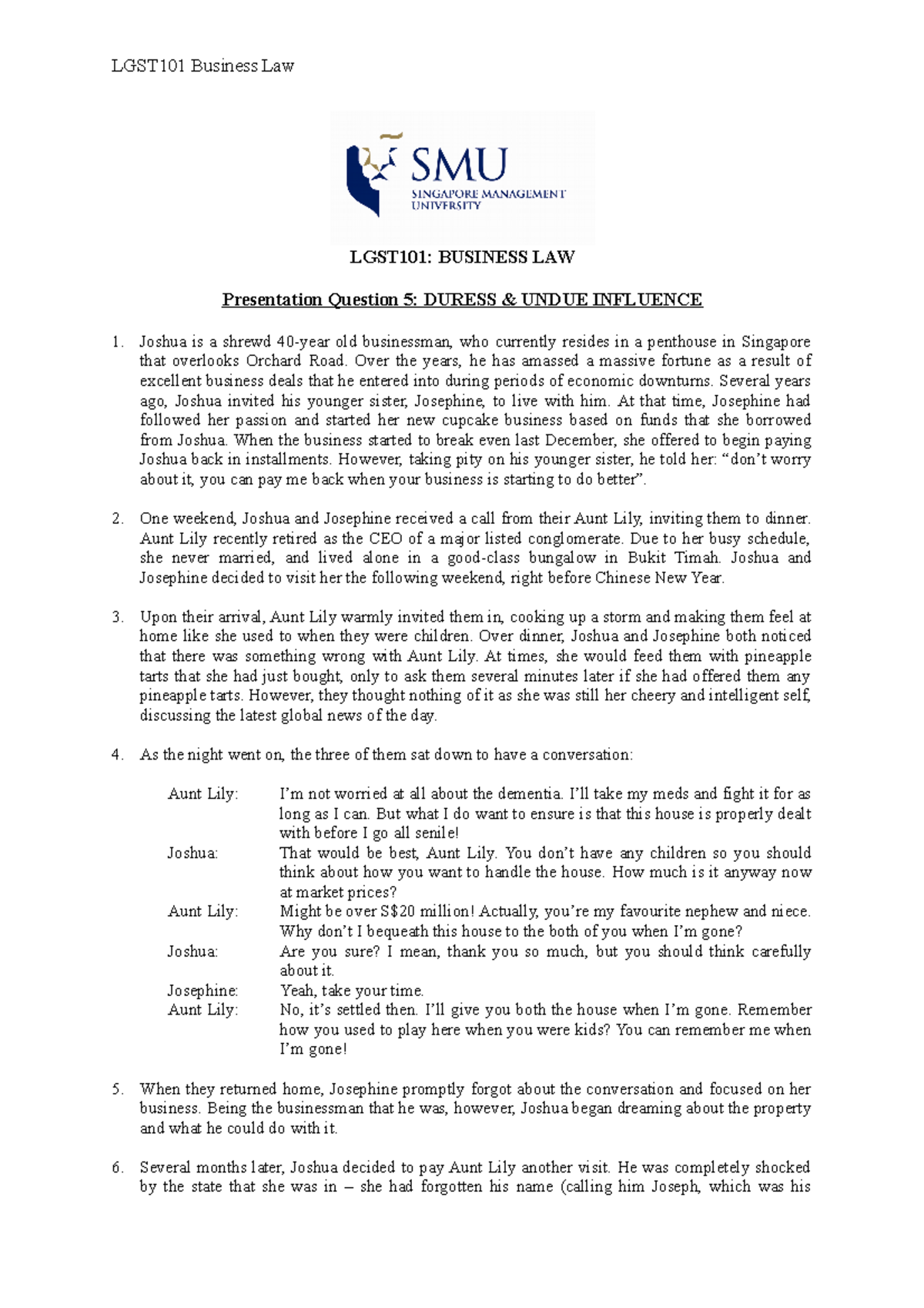 Presentation Question 5 - LGST101 Business Law LGST101: BUSINESS LAW ...