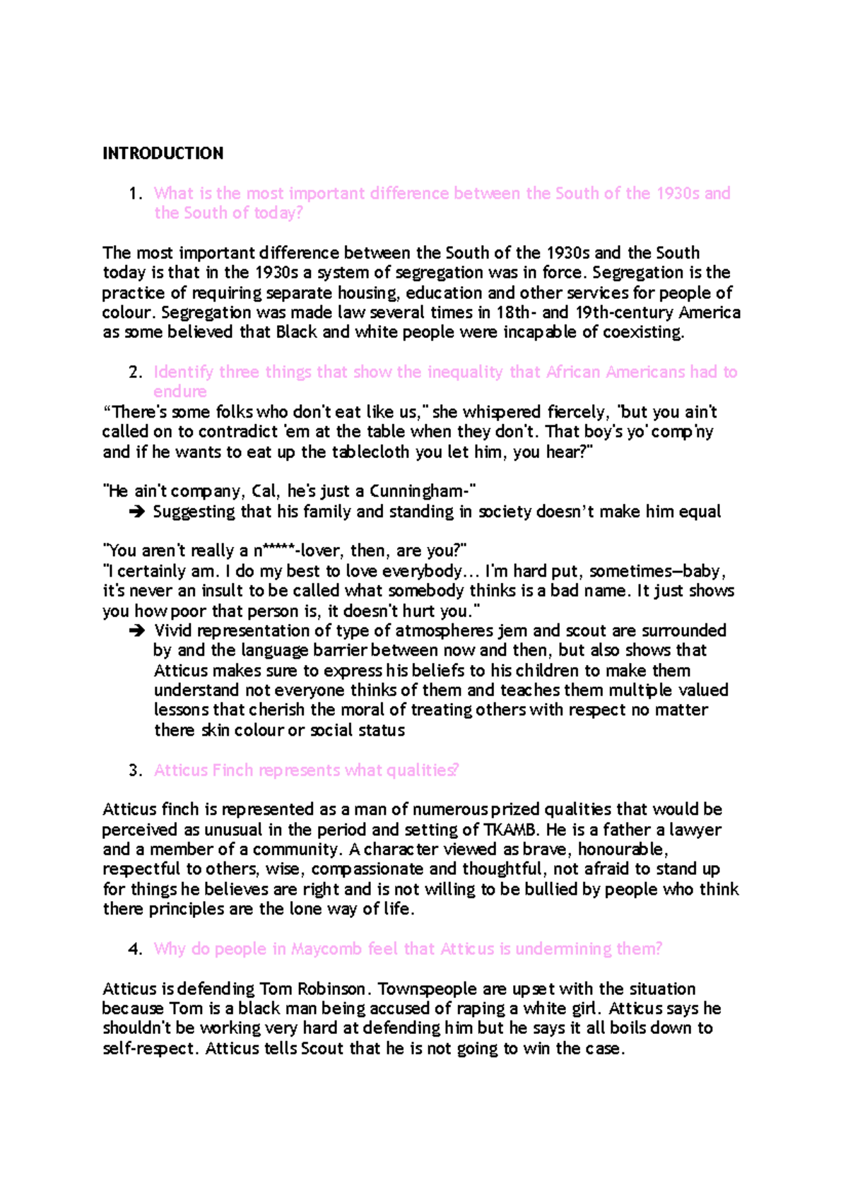 Tkamb comprehension - to kill a mocking bird - INTRODUCTION What is the ...