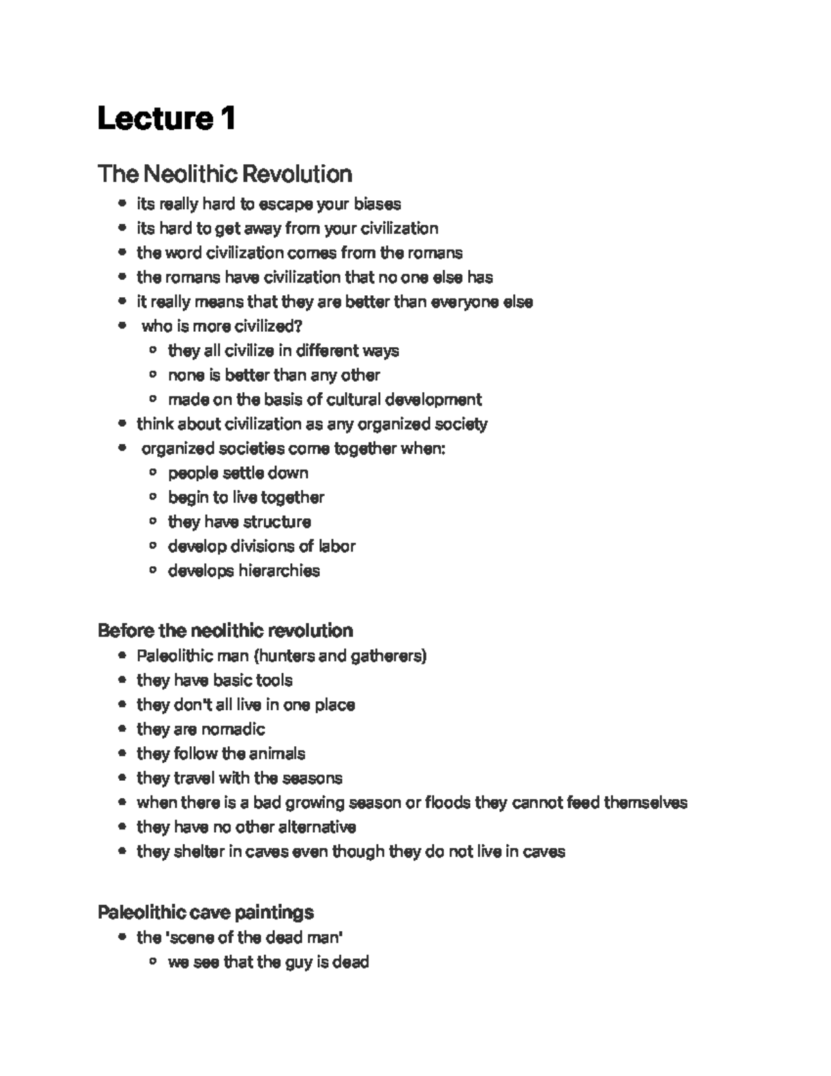 HIST Lecture 1 - Lecture 1 The Neolithic Revolution Before the ...