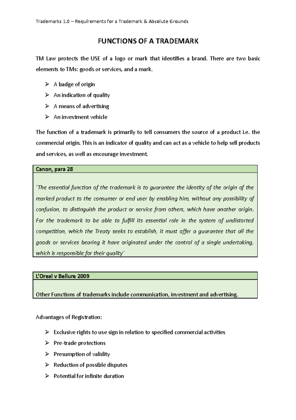 Trademarks 1 - FUNCTIONS OF A TRADEMARK TM Law protects the USE of a ...