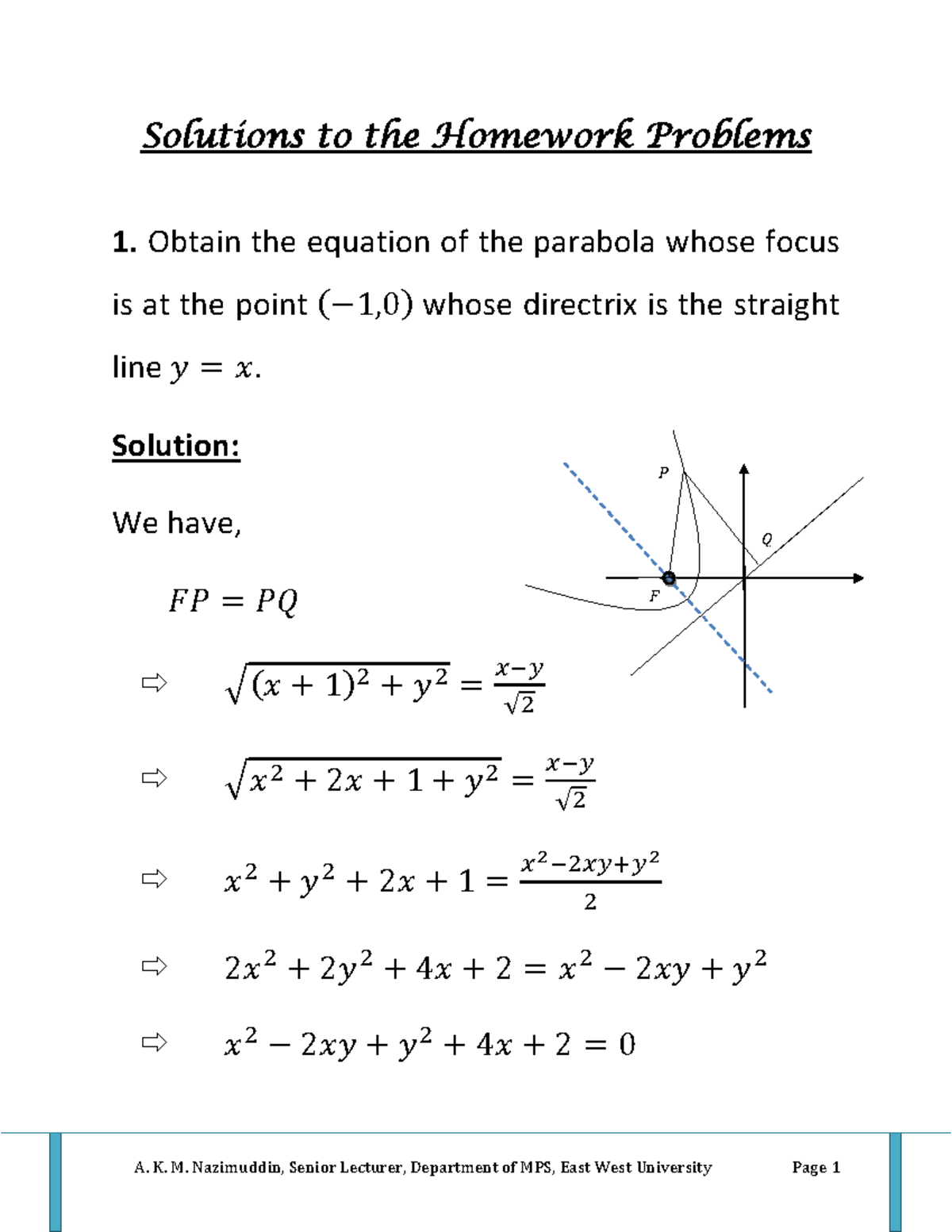 Lecture-2 - Lecture notes 02 - Solutions to the Homework Problems ...