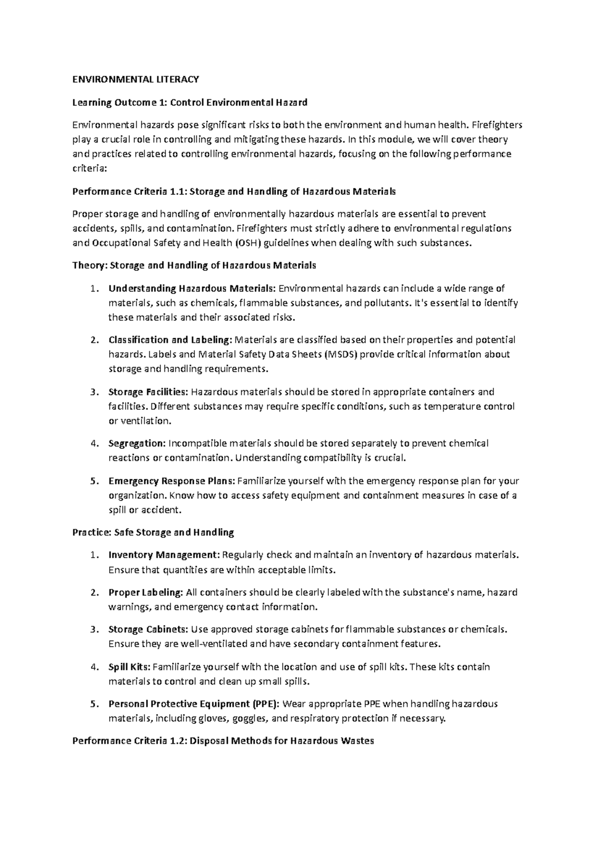 Environmental Literacy-Revision notes - ENVIRONMENTAL LITERACY Learning ...