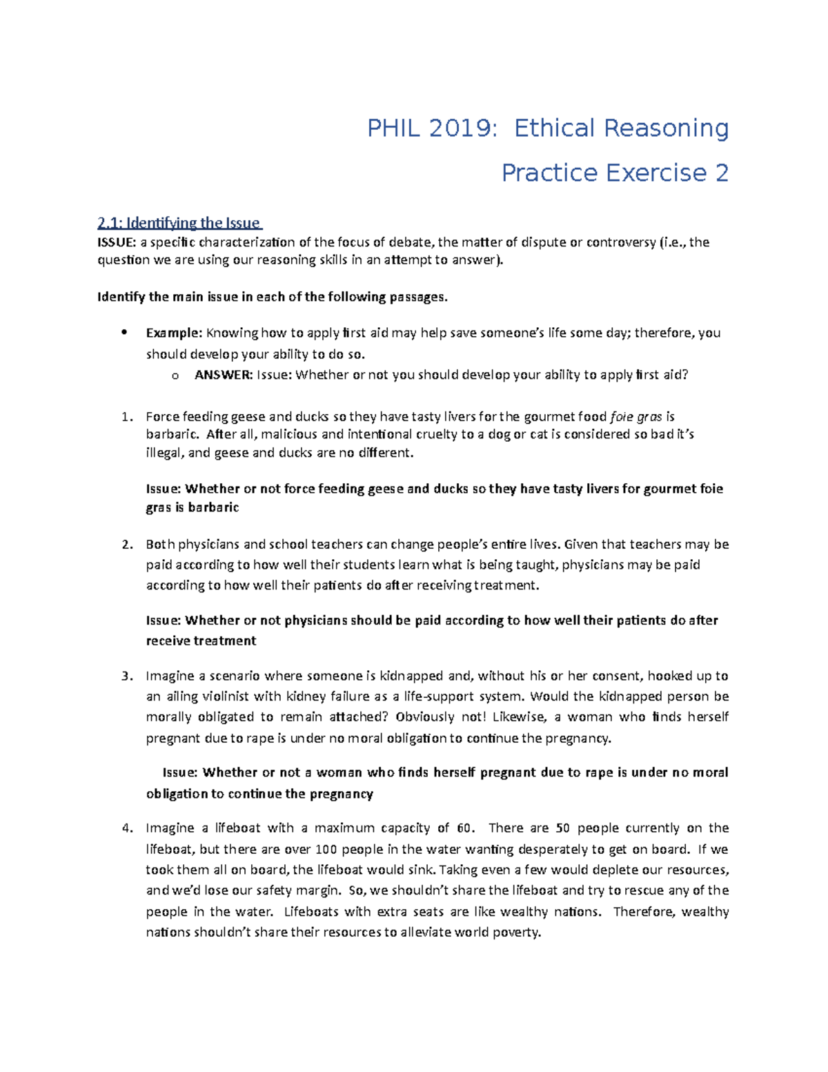 Exercise 2 Philosphy - The second homework assignment based off first ...