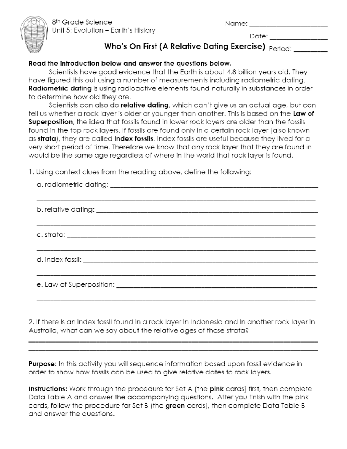 .Who's On First Relative Dating Lab - BIOL 367 - Studocu