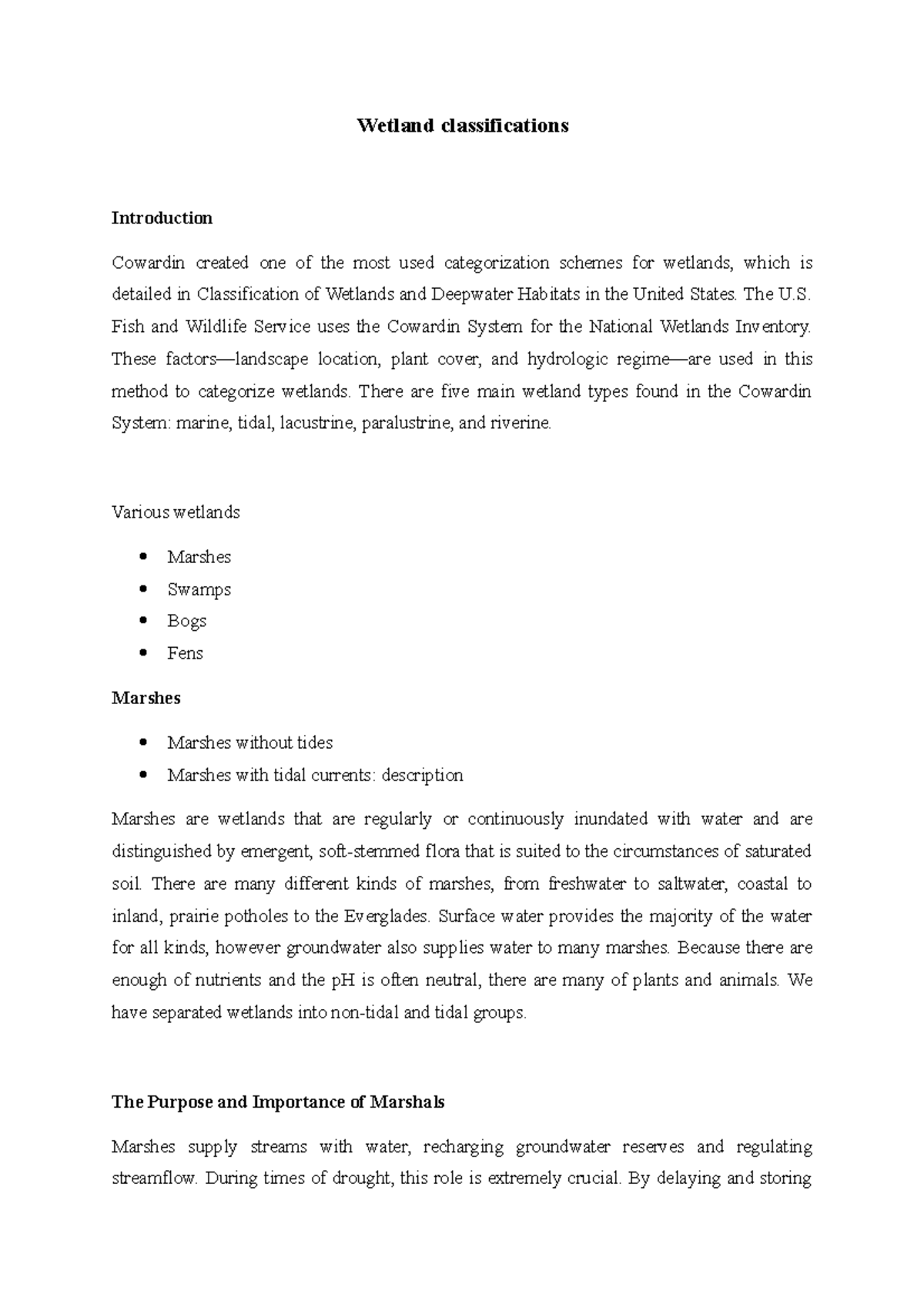 Summary 2c - example of summarizing assignment. - Wetland ...