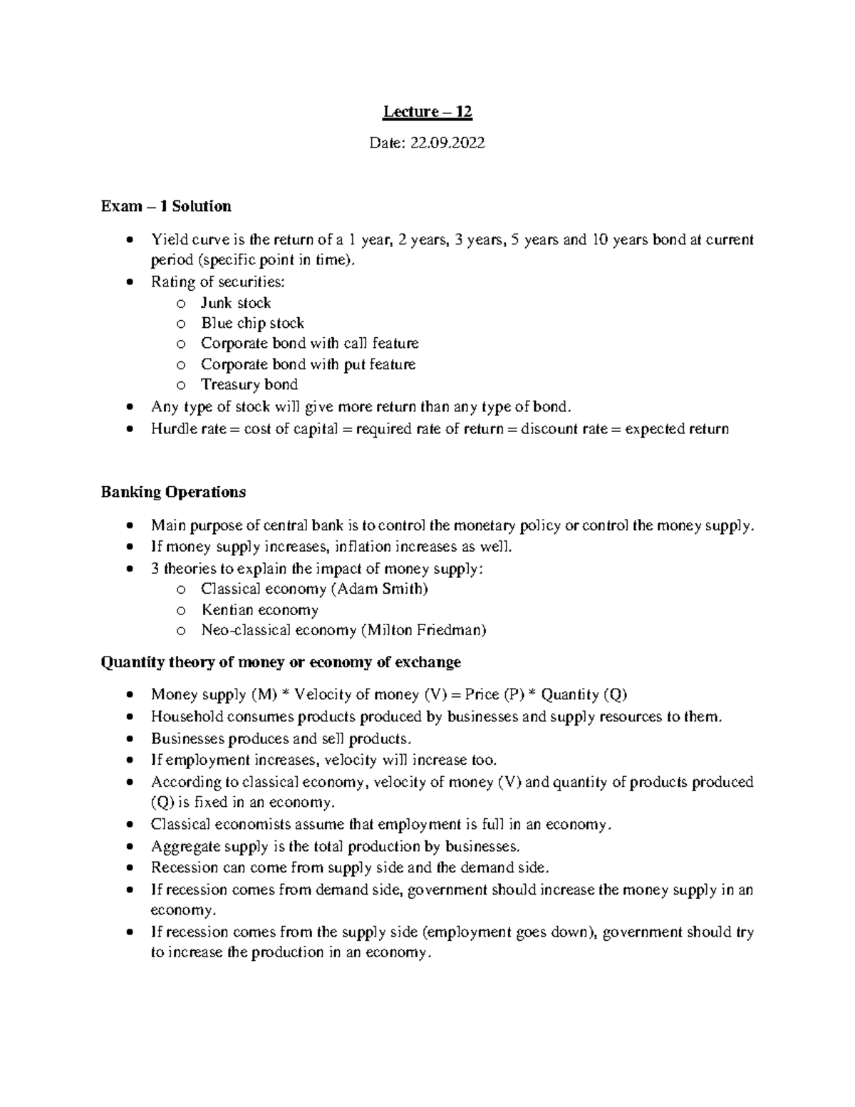 16 Lecture 13 - A paper on Business Strategy - Lecture – 12 Date: 22. Exam – 1 Solution Yield ...