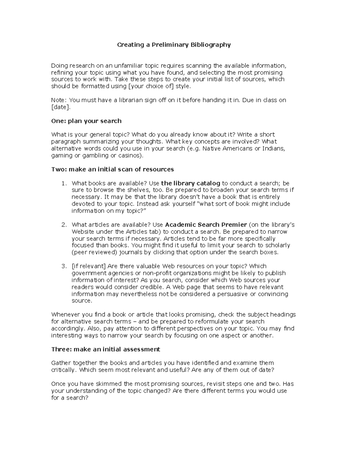 Preliminary Bibliography Legal Studies - Creating a Preliminary ...