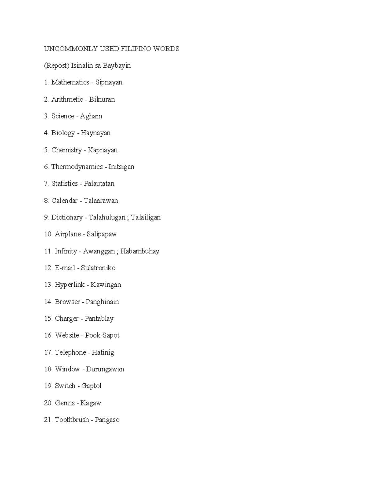 Uncommonly USED Filipino Words - UNCOMMONLY USED FILIPINO WORDS (Repost ...